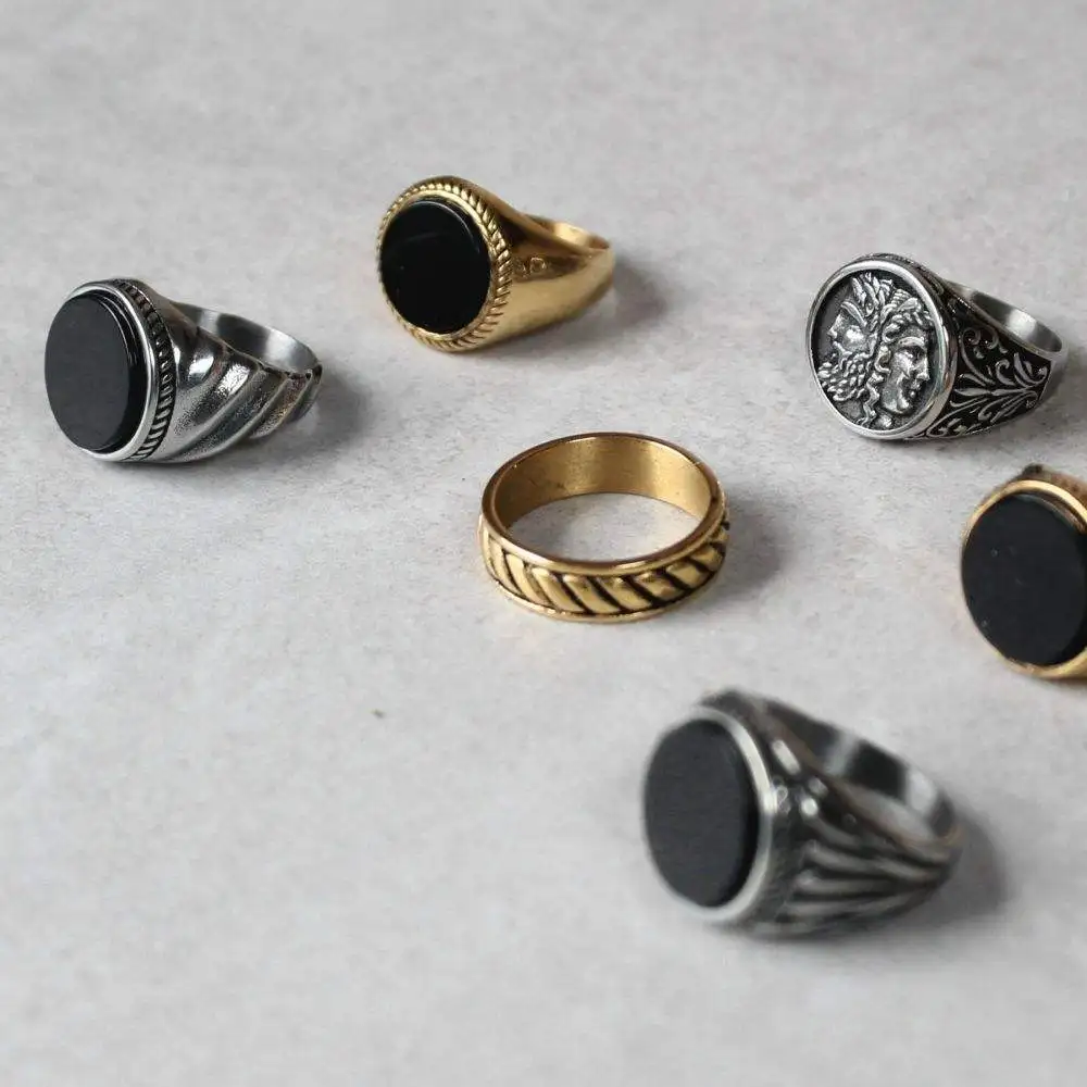 Custom Cheap Dome Black Silver 18k Gold Plated St Christopher Mens Ring ...