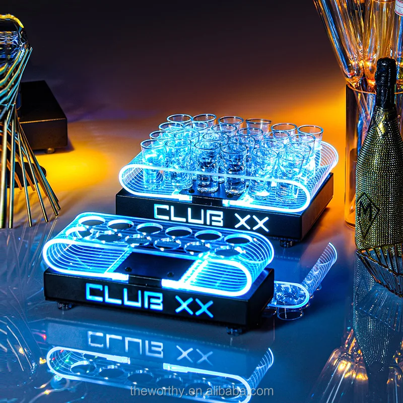 T-worthy NEW Bar Service Led Shot Glass Tray Built-in Battery 12 ...