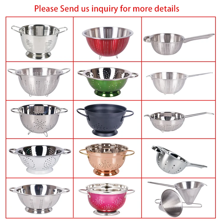 Red Deep Colander Larger Drain Holes Stainless Steel Kitchen Gadgets ...