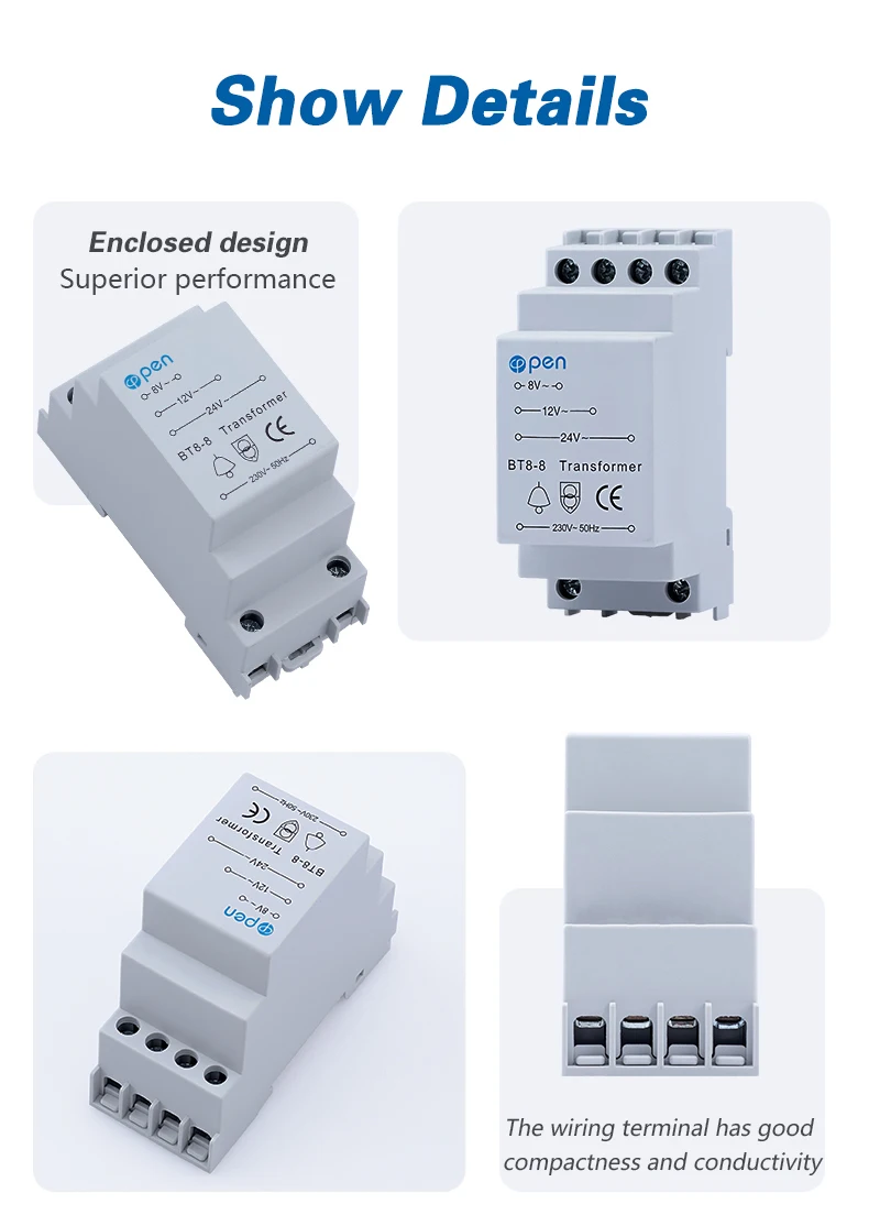 BT16-8 DIN Rail Door Bell 24V 48V Transformer - Toroidal Coil Structure