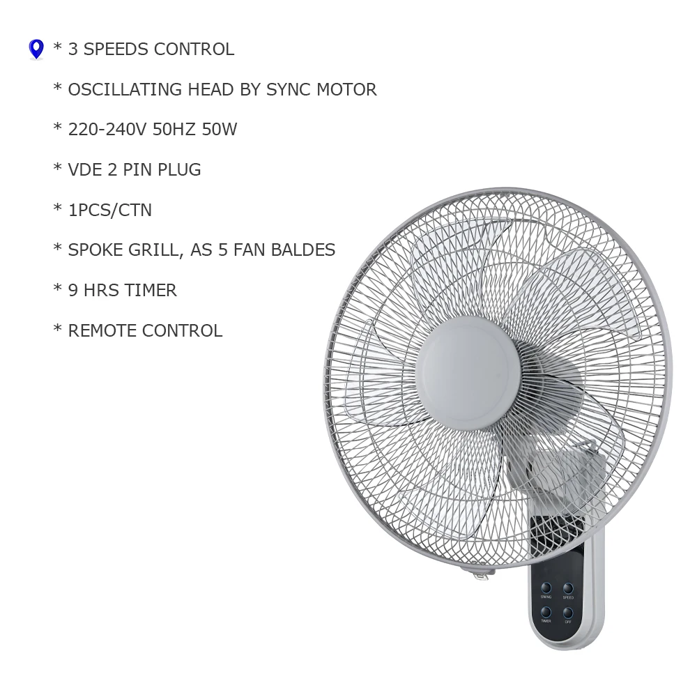 Smart Remote Control 16 Inch 5 Blade 3 Speed 9 Hours Timer Oscillation ...
