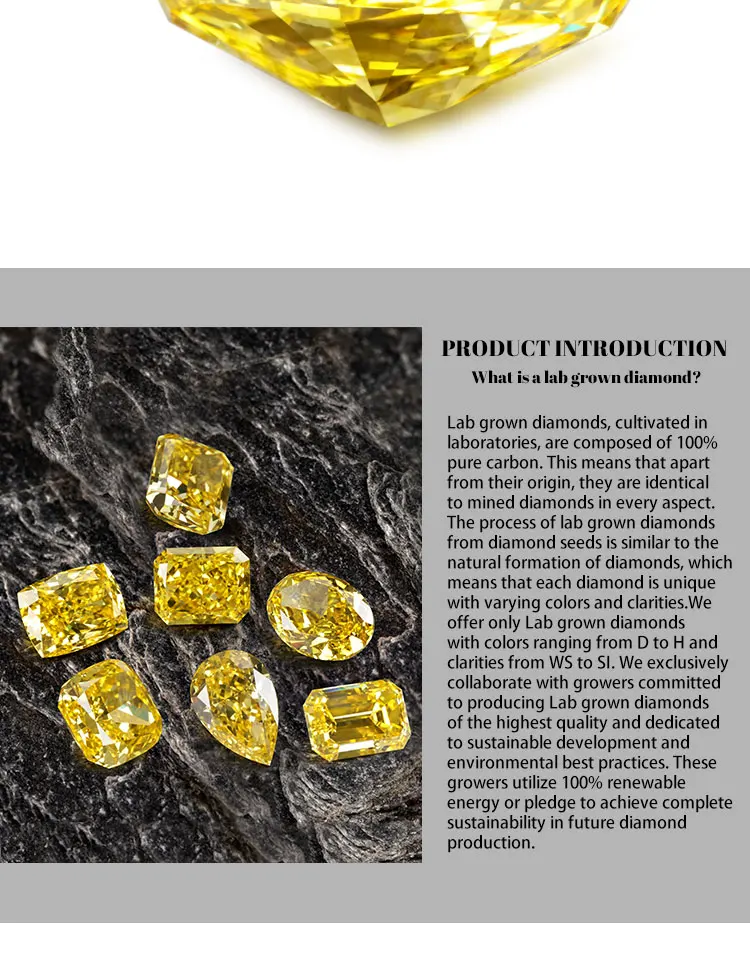 Hthp Cvd Lab Yellow Diamoand 0.5ct 1ct 2ct 3ct Fancy Vivid Color Loose ...