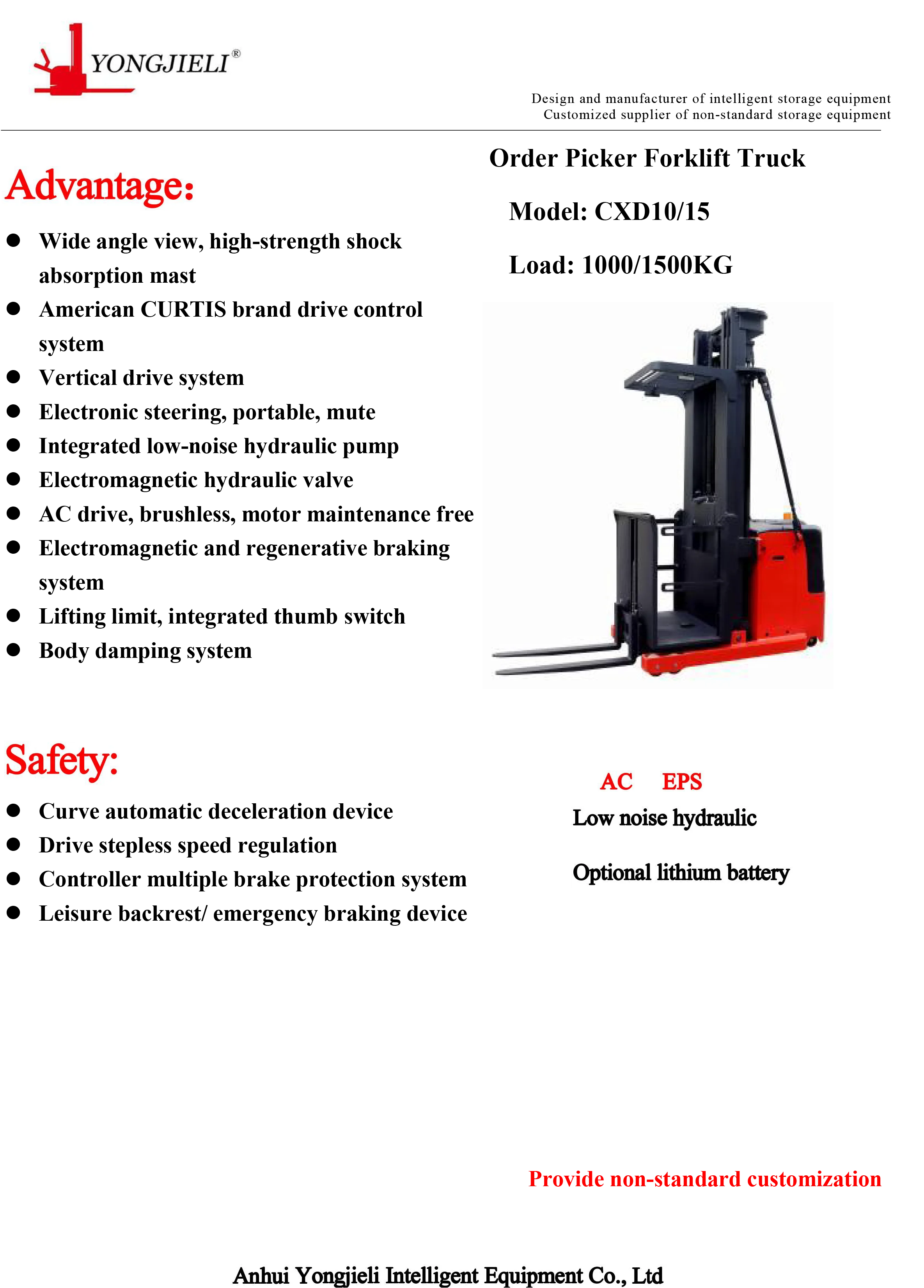 1000kg 1500 Kg Electric Order Picker Truck One Man Up Lifting Platform ...