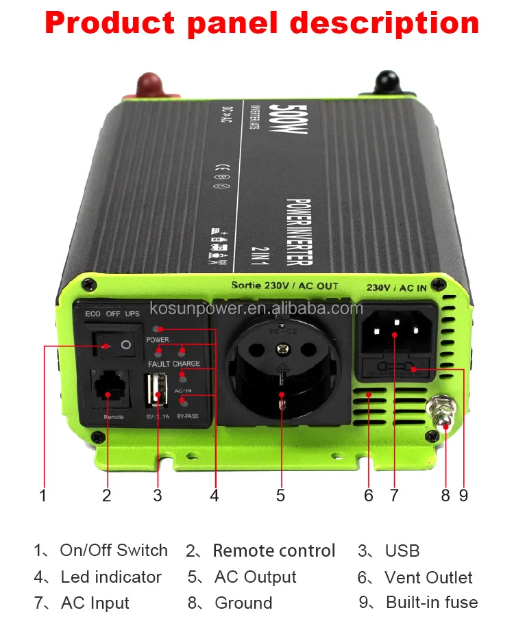 Portable Power Inverter 300w 500w 1000w 1500w 2000w 2500w 3000w Pure ...