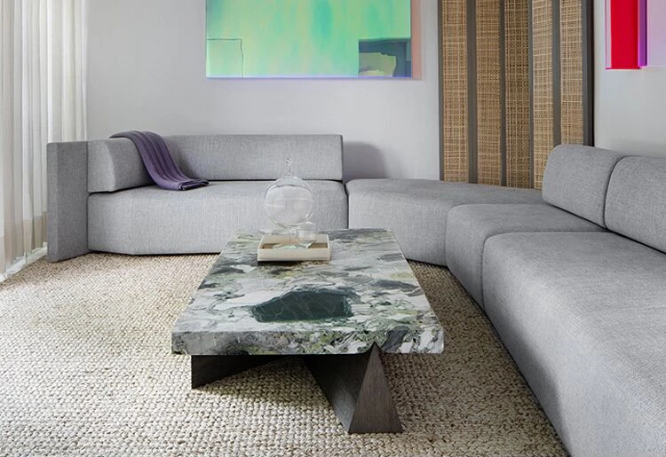 Luxury Coffee Table - Simple Jade Marble & Stainless Steel