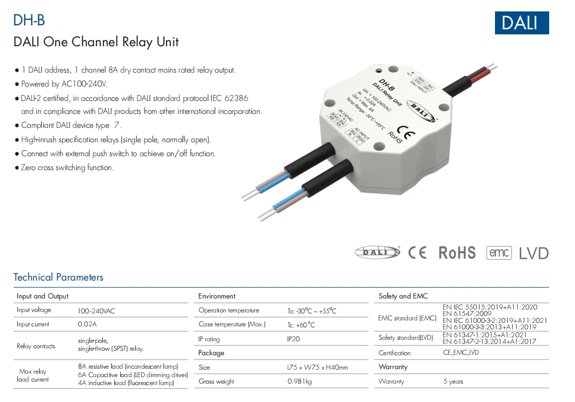 DALI-2 Certified DH-B(DT7) 100-240VAC DALI AC Relay Unit 1 DALI Address ...