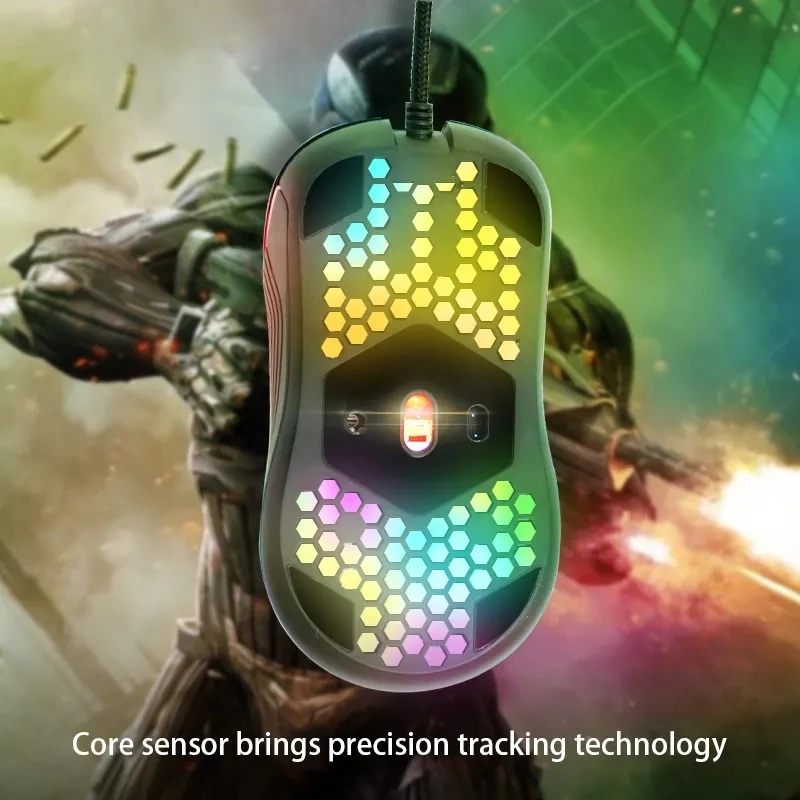 Custom Honeycomb Wired RGB Gaming Mouse for Esports