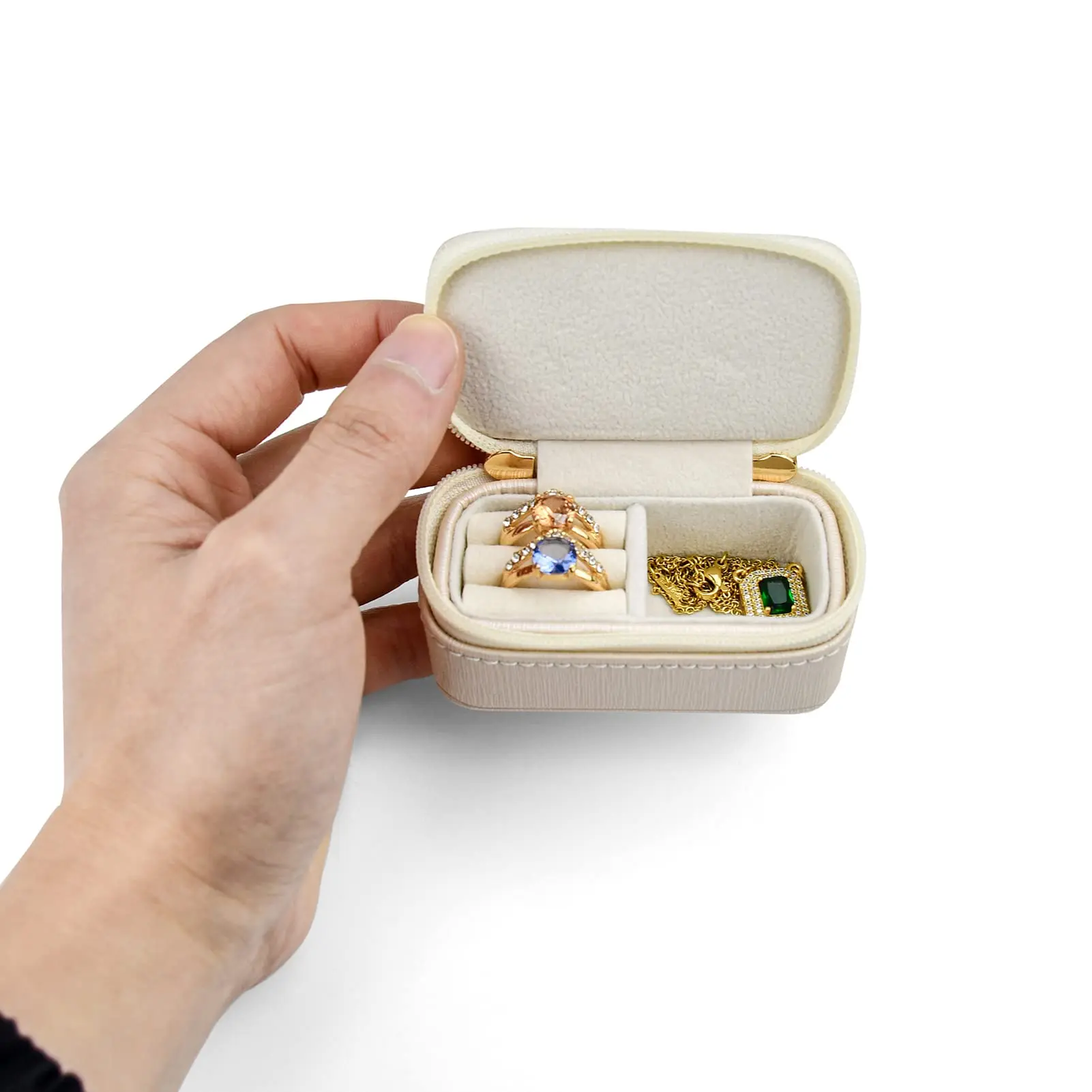 Portable Leather Luxury Mini Travel Zipper Ring Box Gift For Women ...