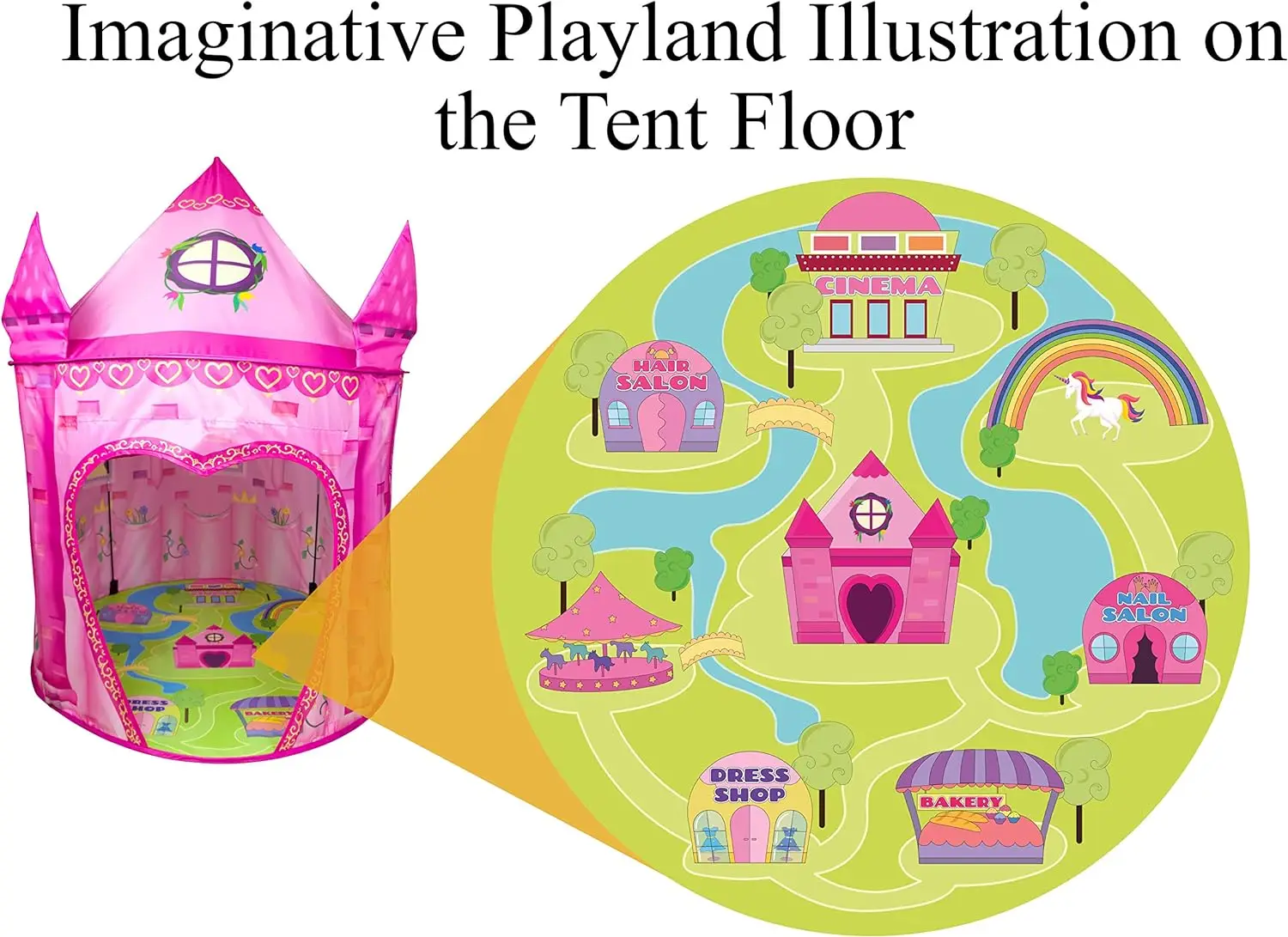 Princess Castle Style Kids Play Tent Pop Up Fort With Storage Bag ...