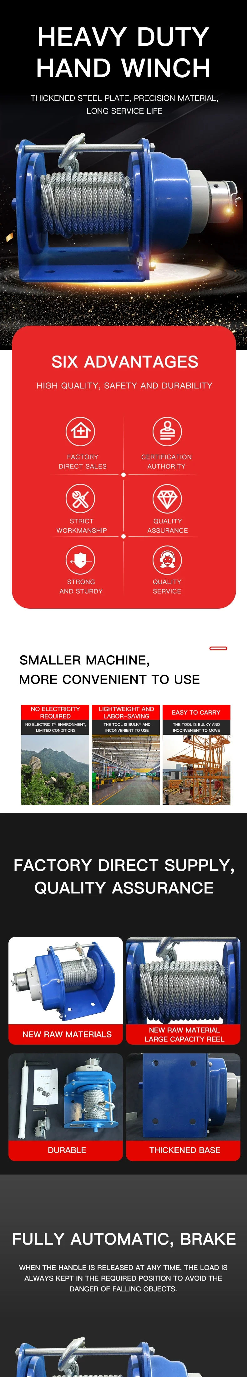Heavy Duty Handle Manual Winch / 3 Ton Wire Rope Gear Boat Trailer ...