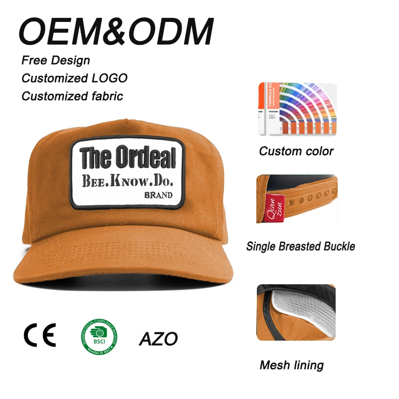 Qianzun Embroidery Patch Custom Boxy Cap 5 Panel Dad Hat 100% Cotton ...