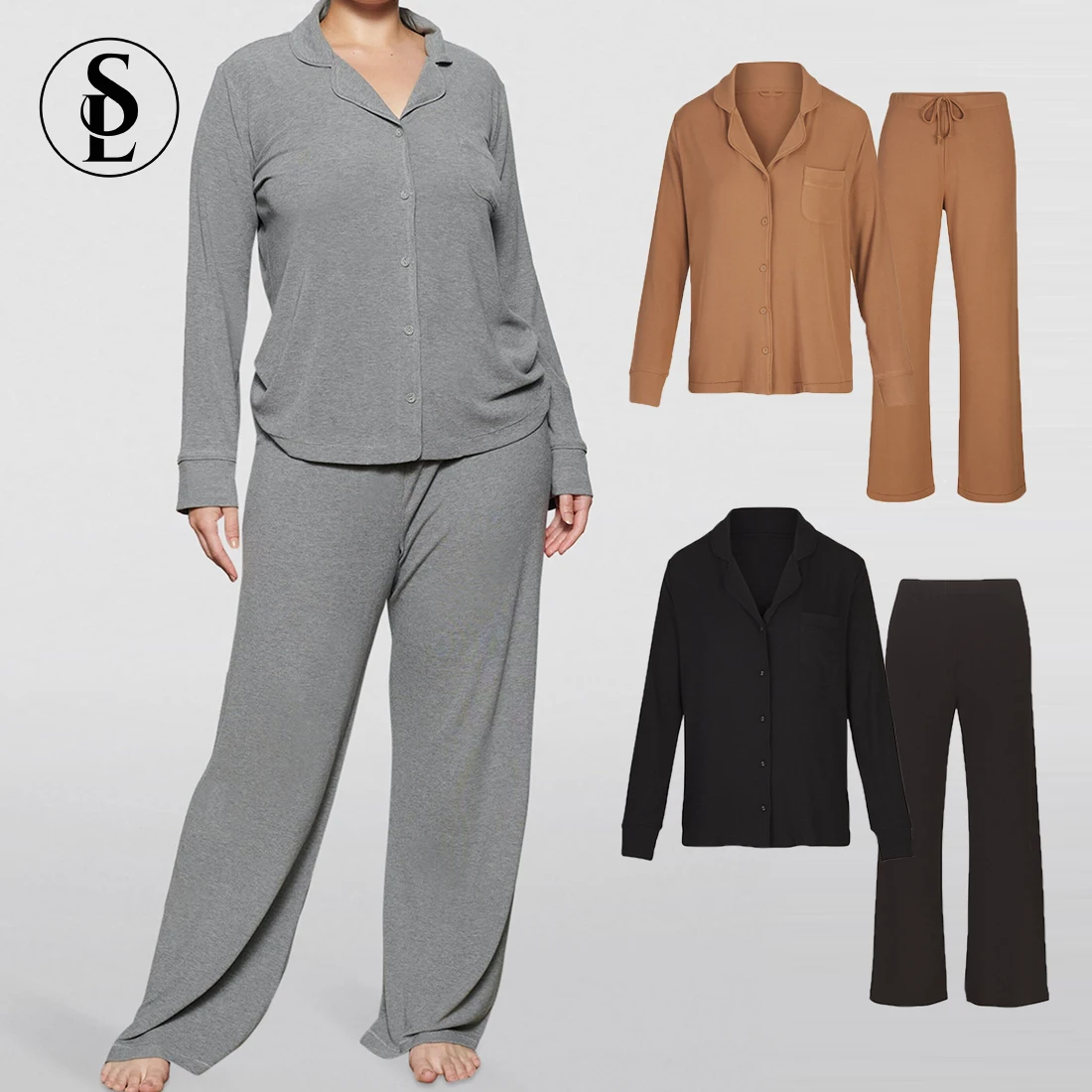 2023 Custom Colors Logo Embroidery Cotton Modal Ribbed Pyjama Set 2 ...