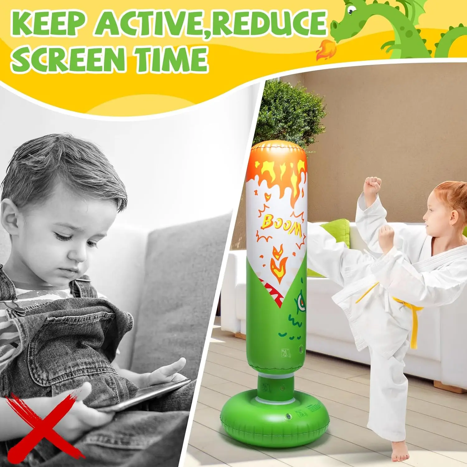 Inflatable Punching Bag For Kids,Dinosaur Standing Boxing Bag,Punching ...