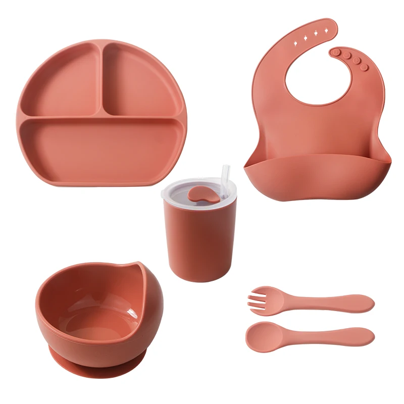 Silicone Baby Feeding Set Suction Bowl Divided Plate Toddler Tableware ...