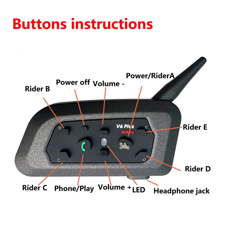 V6 Plus 1200m Motorcycle Bluetooth Helmet Headset Intercom For ...