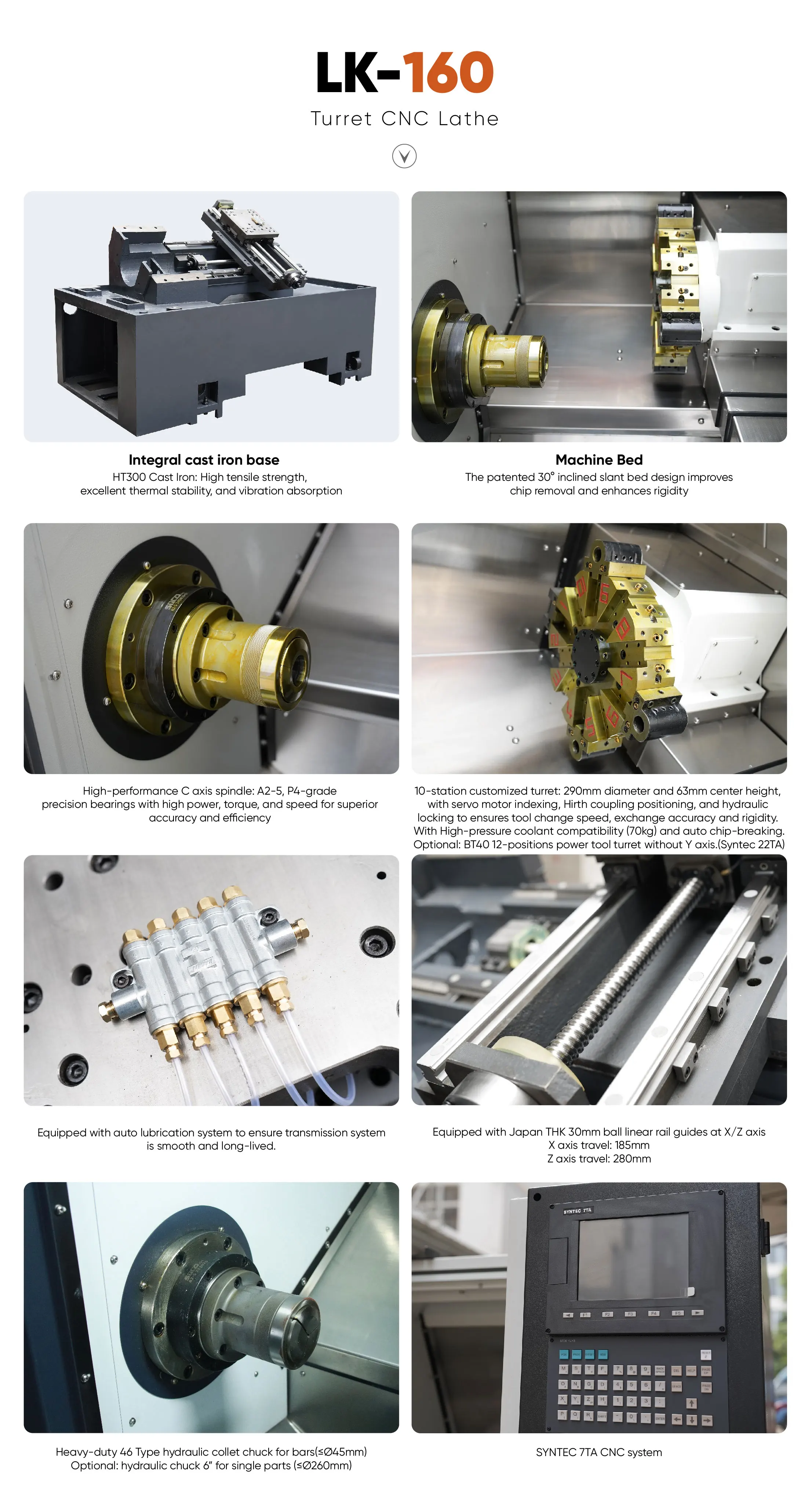 Leichman Compact CNC Turret Lathe LK-160 Slant Bed Metal Turning Machine with 10-position Tool ...