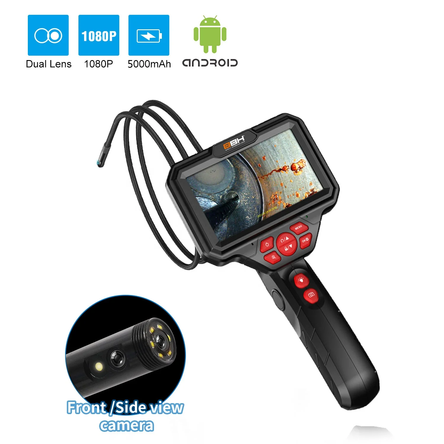 5'' IPS Screen Dual Lens Borescope Inspection Camera With 180 Degree ...