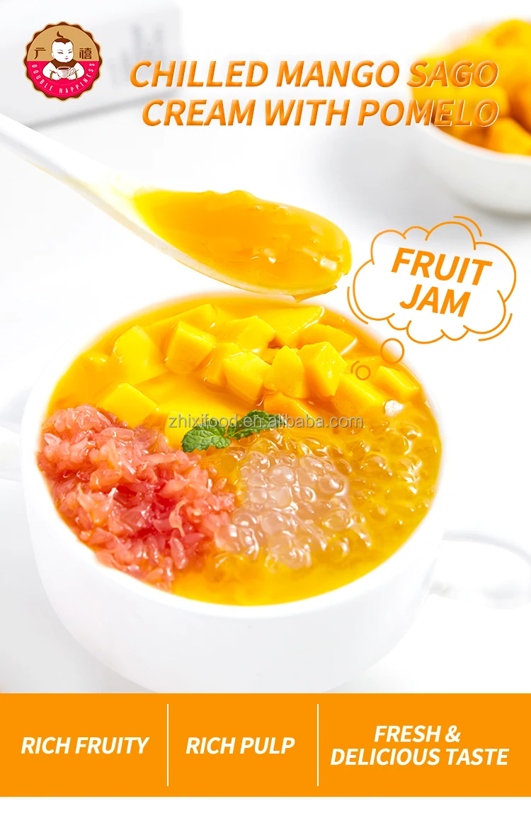 920g Canned Mango Sago Fruit Jam, Chilled Mango Sago Cream with Pomelo ...