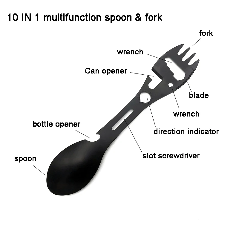 Camping Multifunctional Spoon Fork Knife Combo Utensil Survival Spork ...