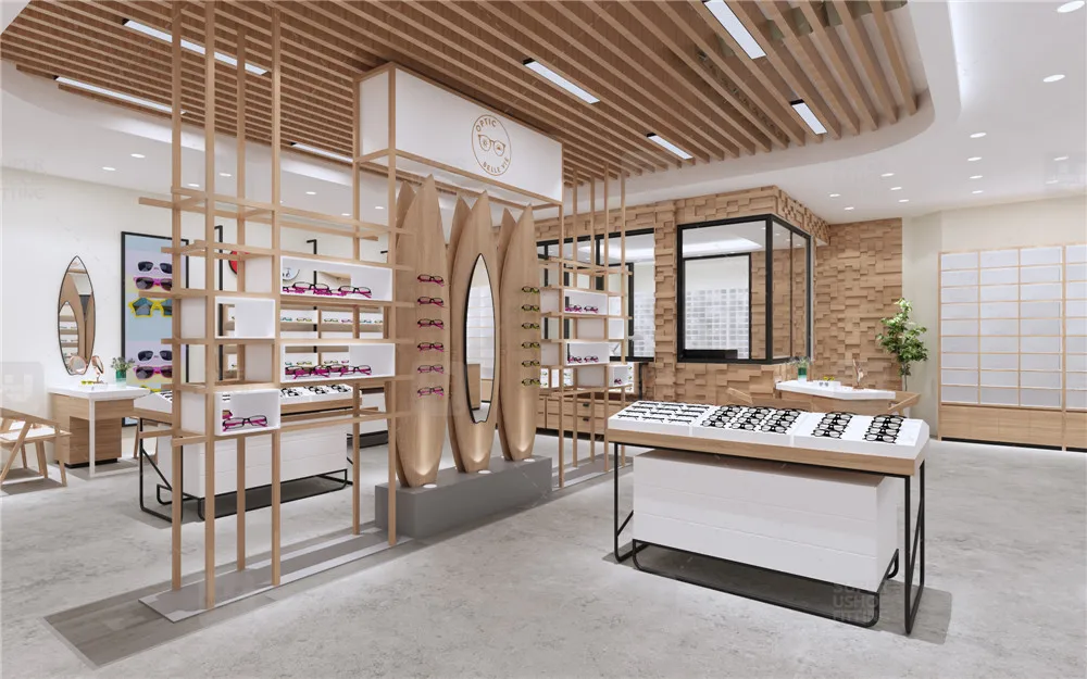 Fashion Optical Shop Interior Design Decoration Custom Wooden Sunglass Wall Display Cabinet ...