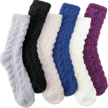 Autumn Winter Warm Soft Women Thickened Cozy Home Socks Mid-calf Fuzzy ...