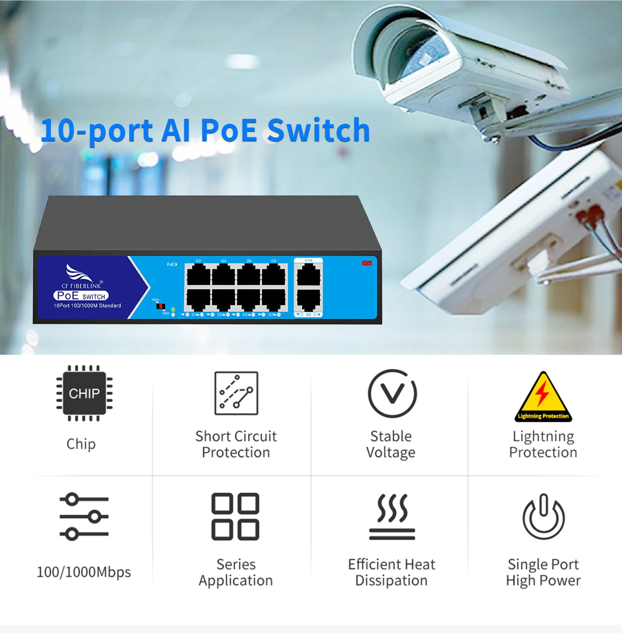 10-Port Management Switch 2+8 GbE 4 X 10Gb SFP+ PoE SNMP QoS 20Gbps ...