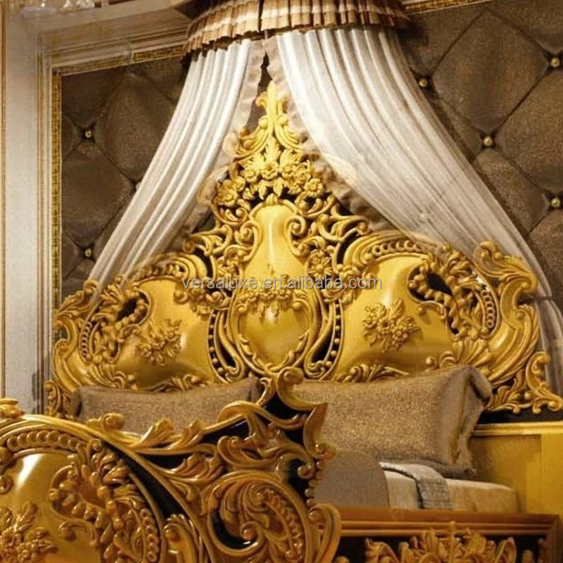 Luxury European Gold Leafing Bed - Master Bedroom Furniture