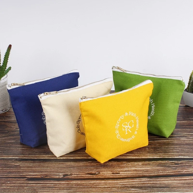 Custom Cotton Canvas Zipper Makeup Cosmetic Bags With Logo Printed Travel Pouch Organizer ...