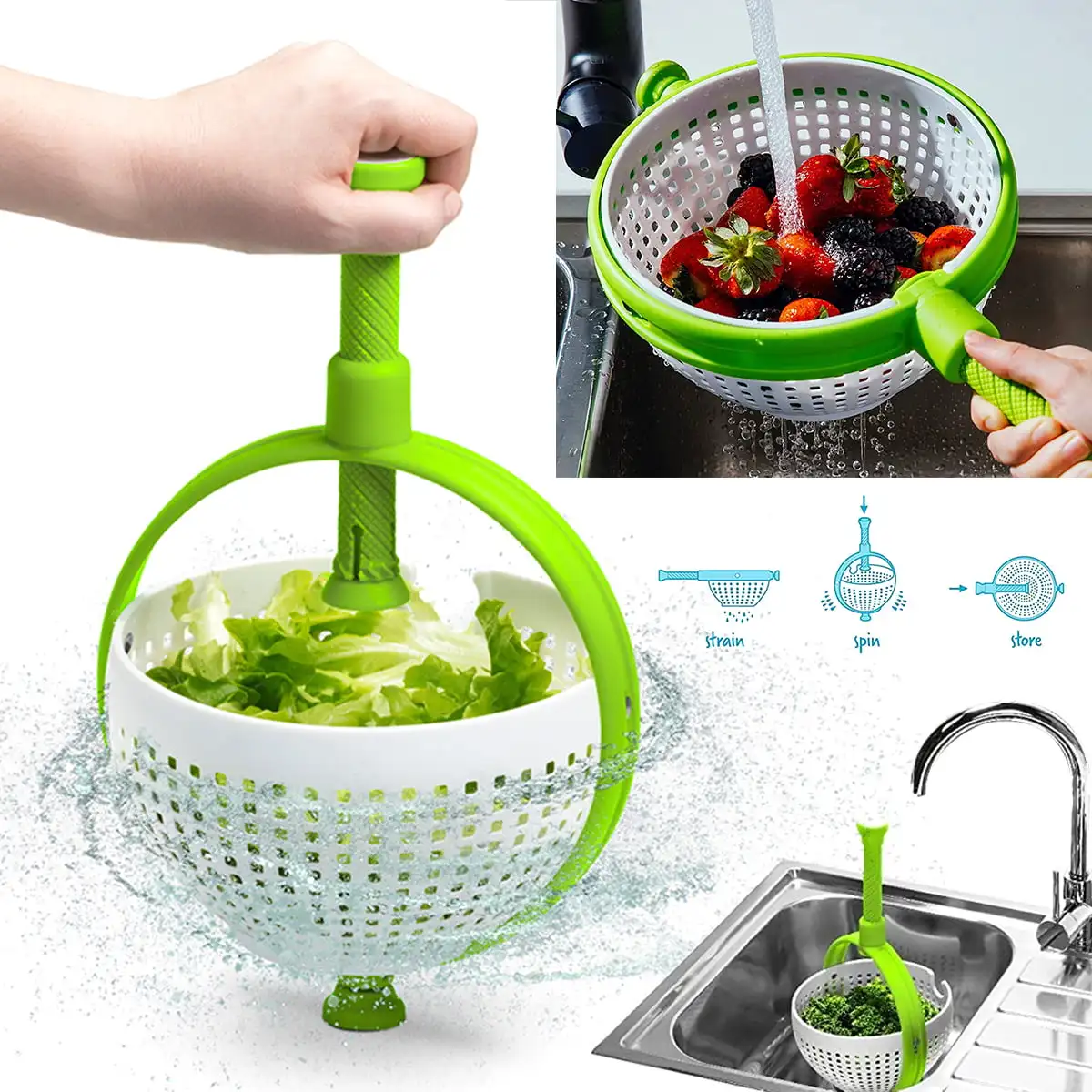 Handy Multifunctional Rotate Drain Water For Spaghetti Vegetable Washer ...