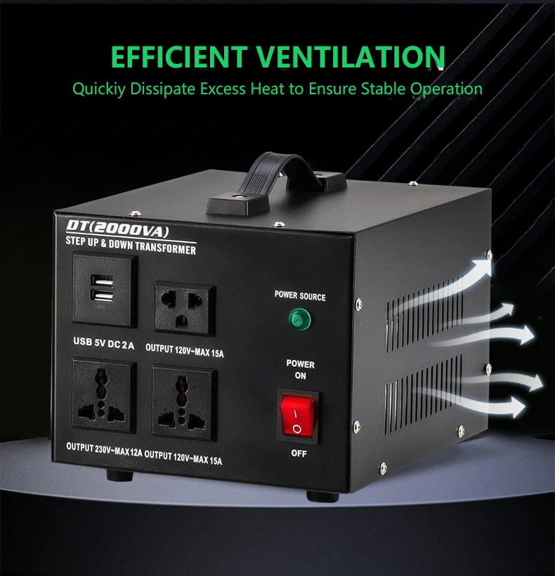 DT-2000VA Heavy Duty Voltage Transformer, Step Up/Down 110V to 220V ...