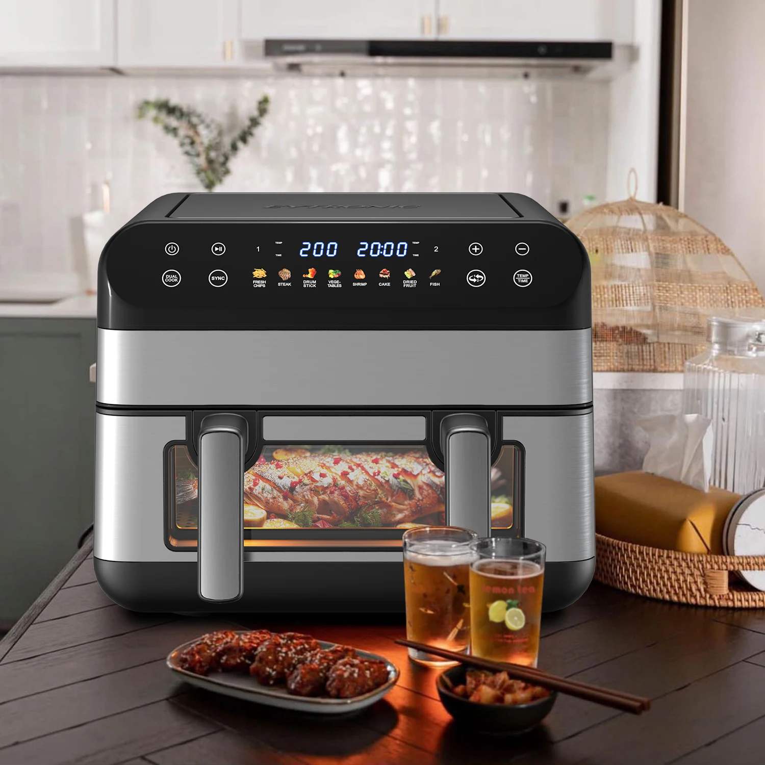 Hot Sale Double Air Fryer With Dual Basket 8l 9l 10l Two Dual Zone 2 ...