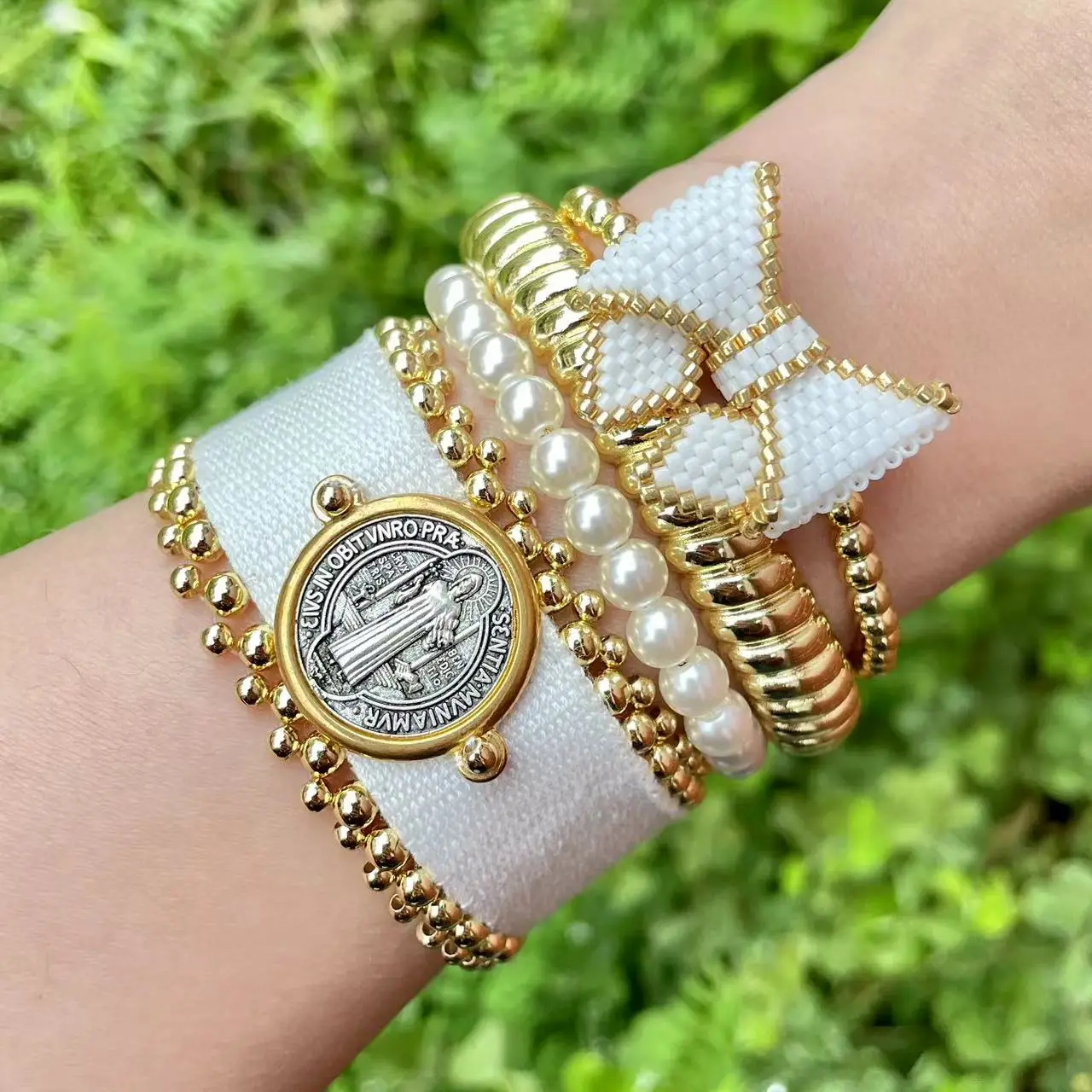 Handmade Miyuki Bow Butterfly Shape Woven Religion Shell Pearl Bracelet ...