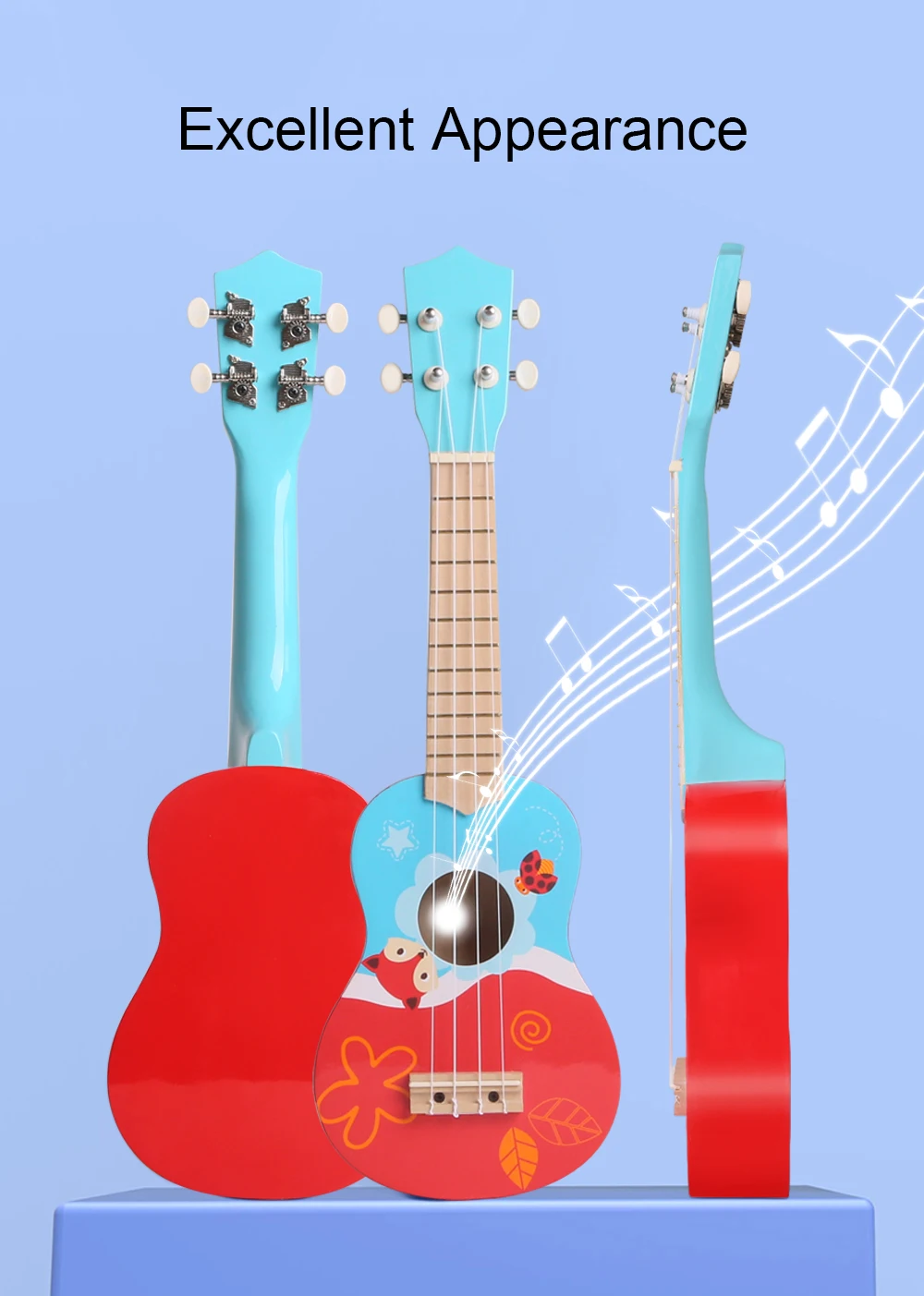 21 Inches 4 String Cute Cartoon Kids Wooden Music Musical Instrument ...