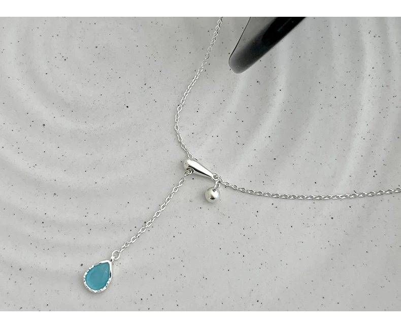 Hot Selling Luxury Blue Water Drop Pendent 925 Sterling Silver Necklace ...