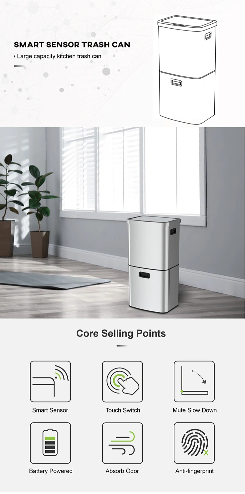 Smart Stainless Steel Sensor Garbage Bin Touchless Automatic Dustbin ...