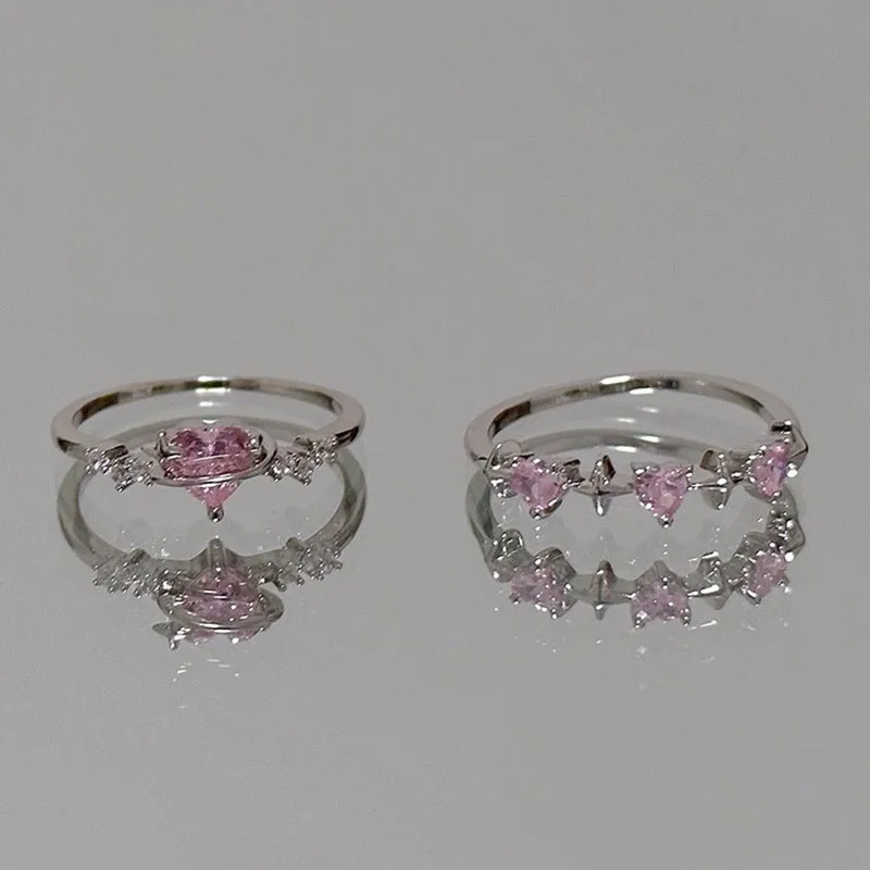 Y2k Style Sparkling Pink Zircon Bride Rings For Women Couples Korean ...