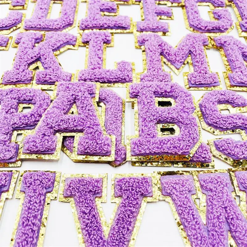 Custom Purple Chenille Letter Glitter Patch Self Adhesive Iron On ...