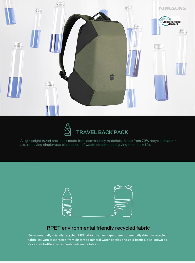 Hot Selling Custom Recycled PET Fabric Daypack Rucksack Waterproof ...