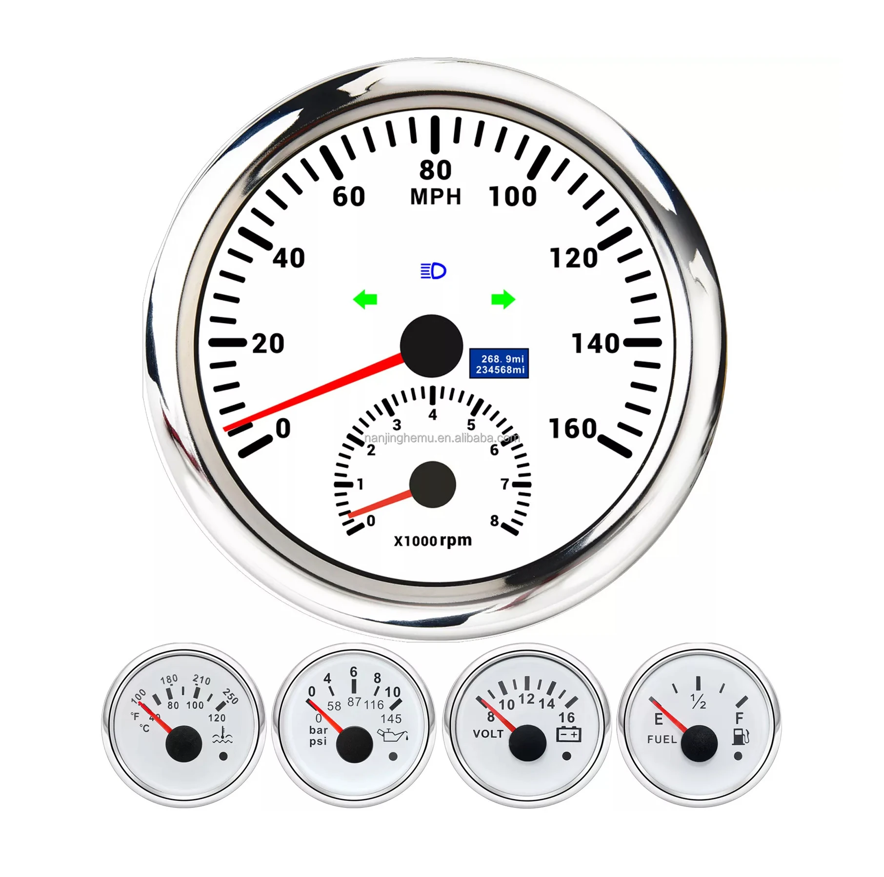 110mm Boat GPS Speedometer 160MPH White Tachometer 8000RPM 52mm Fuel ...