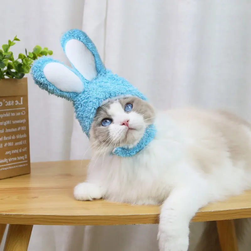 Funny Cat Headgear Cute Rabbit Ears Cap For Cats Warm Plush Pet Hat ...