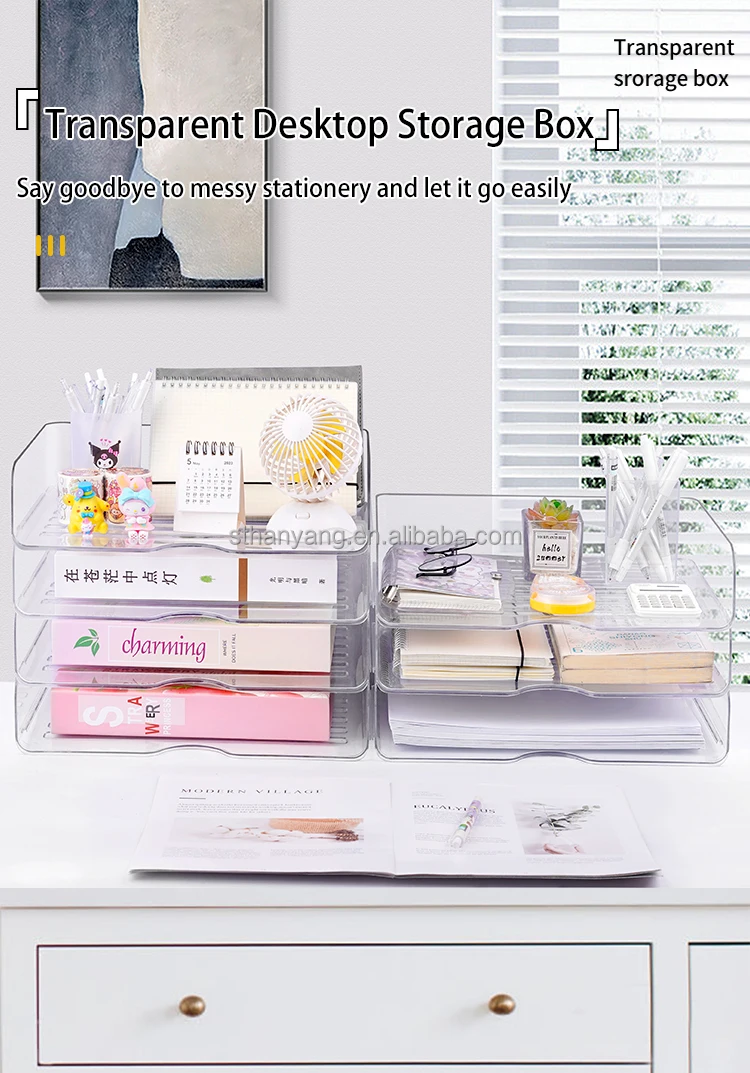 Stackable Clear Pen Ruler Notebook Namecard Holder Plastic Office ...