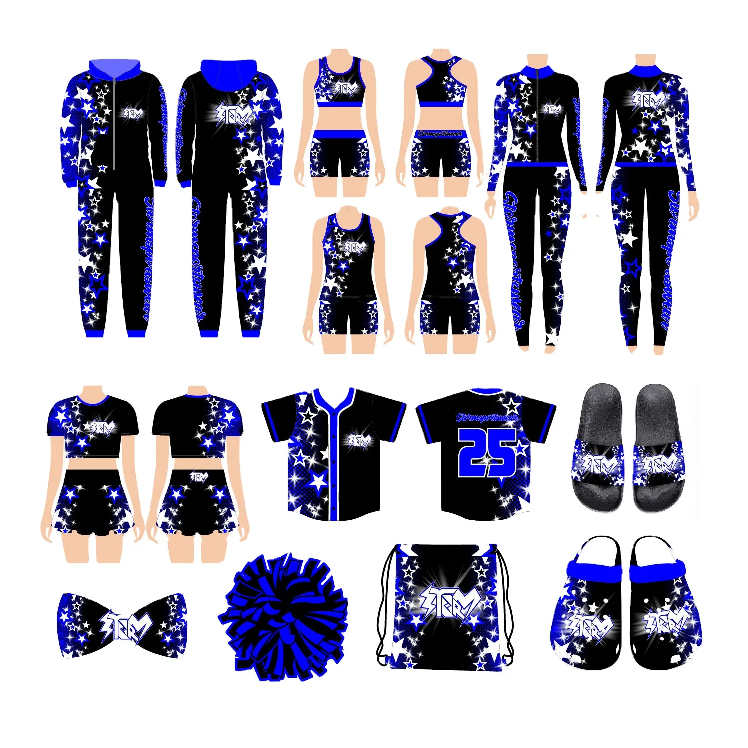Custom All Stars Cheerleading Costume Packages Royal Blue Cheerleading ...
