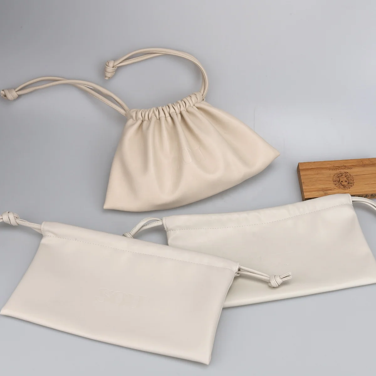 Custom Embossed PU Leather Drawstring Cosmetic Pouch – Personalized ...