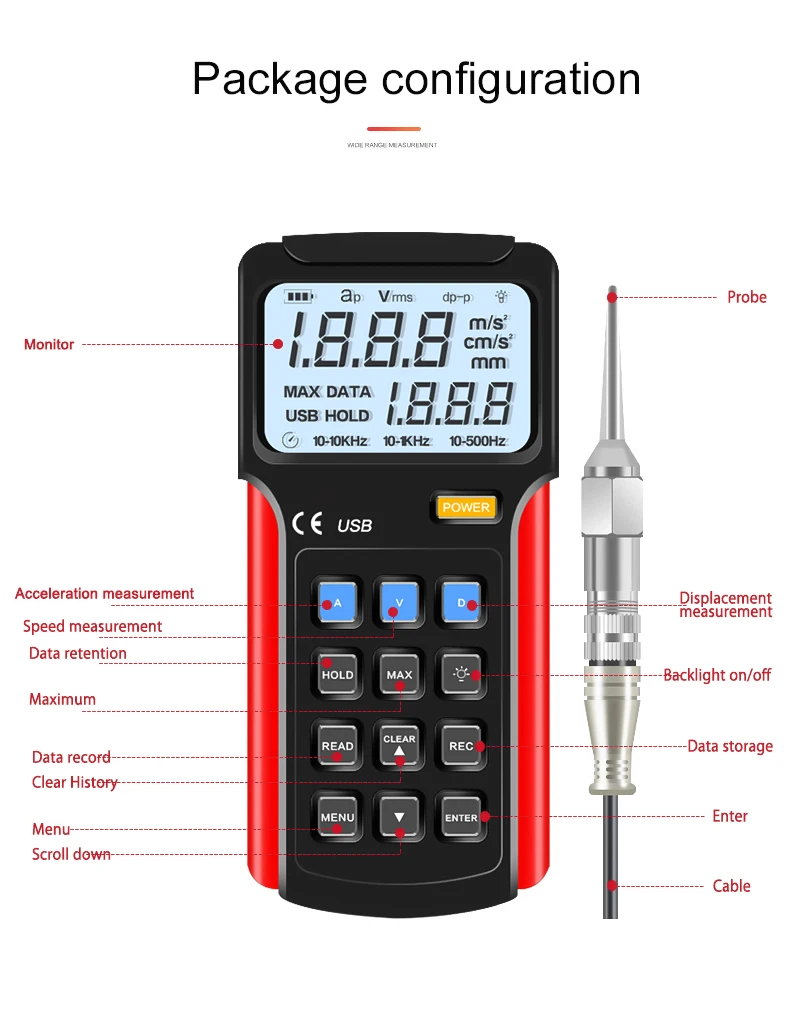 Probe Vibration Analyzer Industrial Vibration Meter Device Precision ...