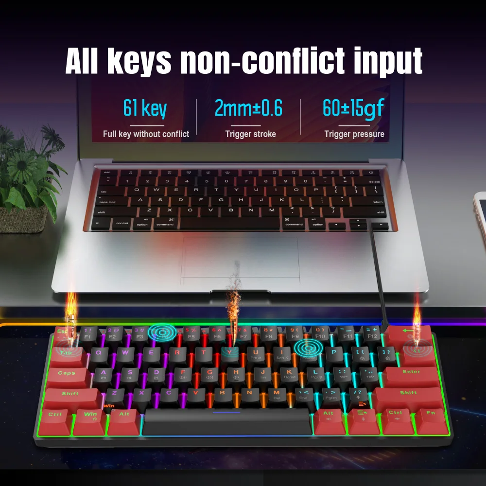 HXSJ Gaming Keyboard - Compact 61-Key Mechanical Keyboard