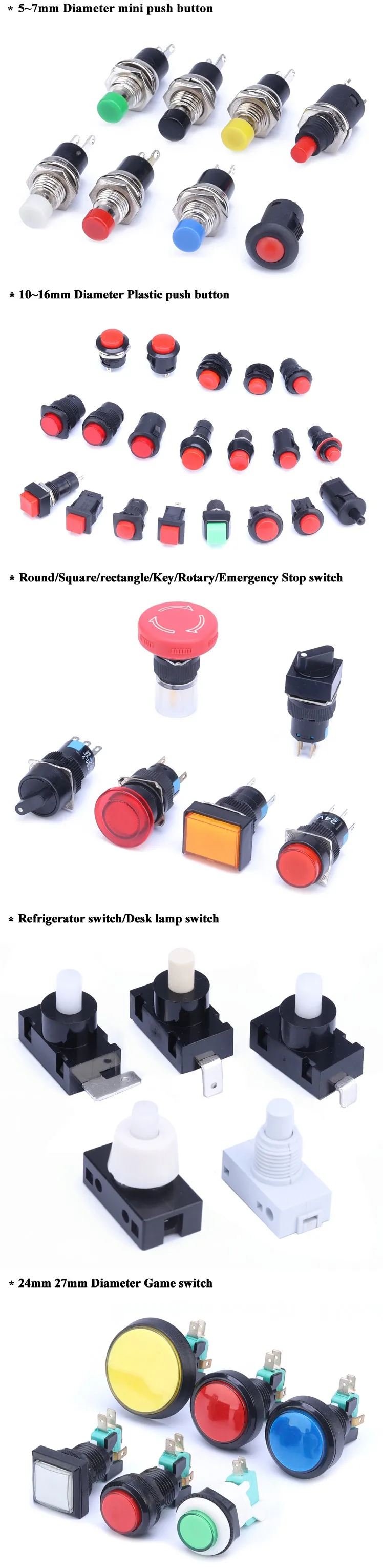 New On/off Electric Power Switch with Latching Push Button