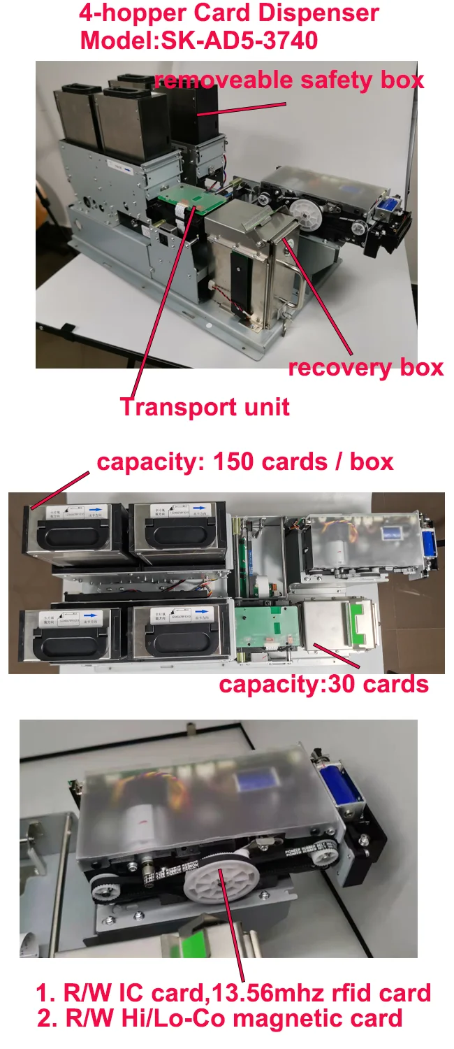 4 Card Hopper Trays Channel Stacker Card Issuing Machine
