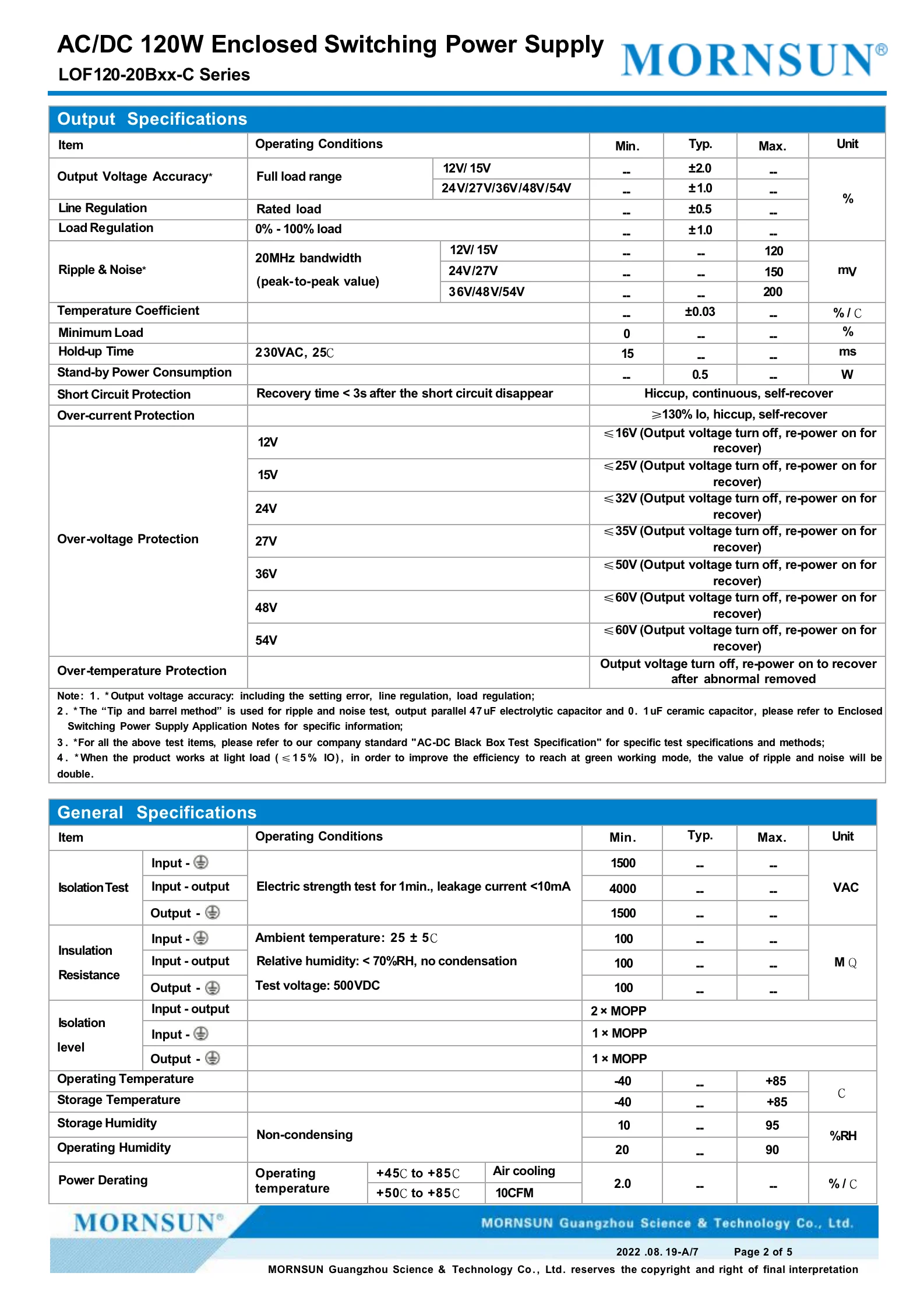 Mornsun LOF120-20B12-C Power Supply Unit SPS 120W 12V 10A Open Frame Power Supplies Power Supply ...