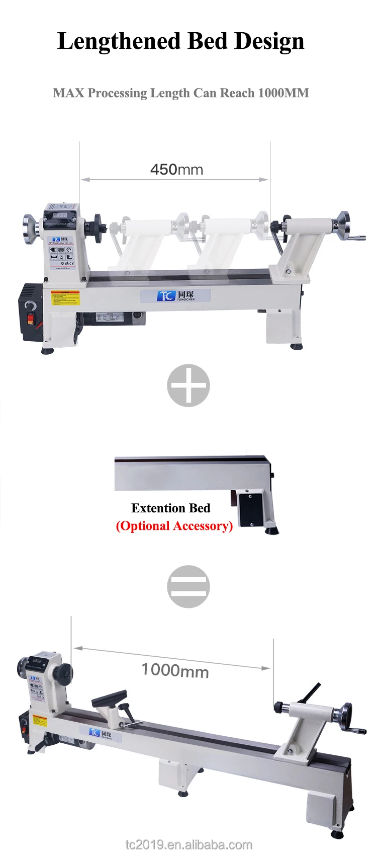 900W Digital Display Woodworking Lathe - Easy to Operate