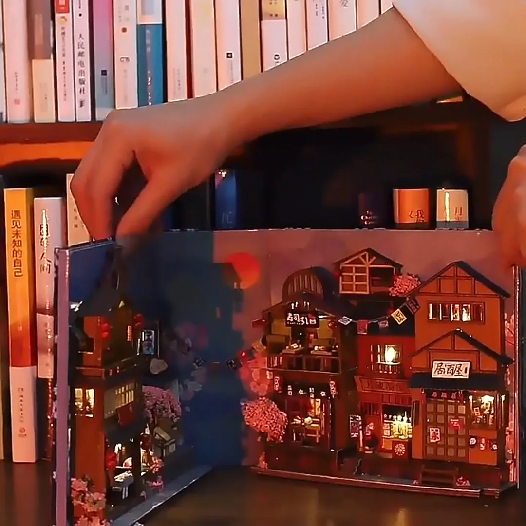 3d Wooden Puzzle Toys Diy House Book Nook Bookshelf Inserts Assembled ...